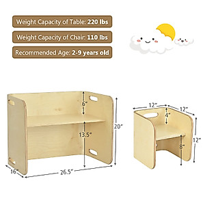 Costzon Kids Table and Chair Set, 4 in 1 Wood Activity Table, Bench, Storage Shelves, Desk for Children Reading, Arts, Crafts, Snack Time, Playroom, Fully Assembled, Toddler Table & Chair Set, Natural