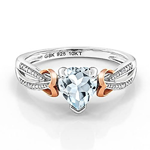 Gem Stone King 925 Silver and 10K Rose Gold 6MM Heart Shape Gemstone Birthstone and Diamond Engagement Ring | Wedding Anniversary Promise Ring For Women | Available In Size 5, 6, 7, 8, 9