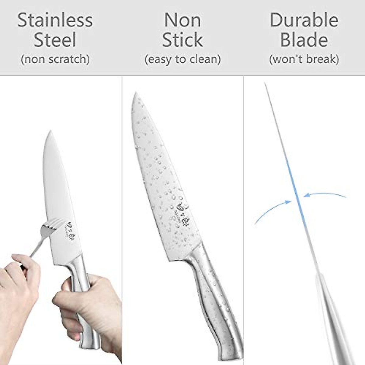 SIXILANG Knife Set, 8 Piece German Stainless Steel Hollow Handle Manual Knife Sharpener Forged Kitchen Knives Set with Oak Wooden Block Gift