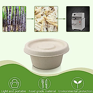 Vmiapxo 60 Sets 2oz Natural Bagasse Fiber Condiment Cups with Lids, Compostable Sauce Condiment Containers Disposable Paper Dishes Serving Sample Cups for Snack Tasting Charcuterie