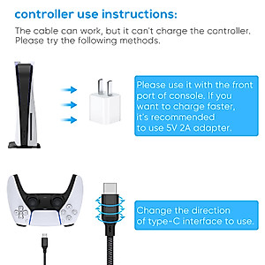 MENEEA 16.4FT Charger Charging Cable & Horizontal Stand with 4-Port USB Hub for PS5 Console