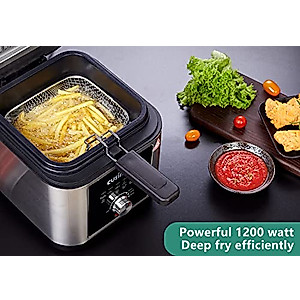 CUSIMAX Deep Fryer with Basket 2.6Qt 1200-Watt Electric Deep Fryer For the Home, with Drip Hook, Removable Lid, View Window and Oil Filtration Deep Fat Fryer