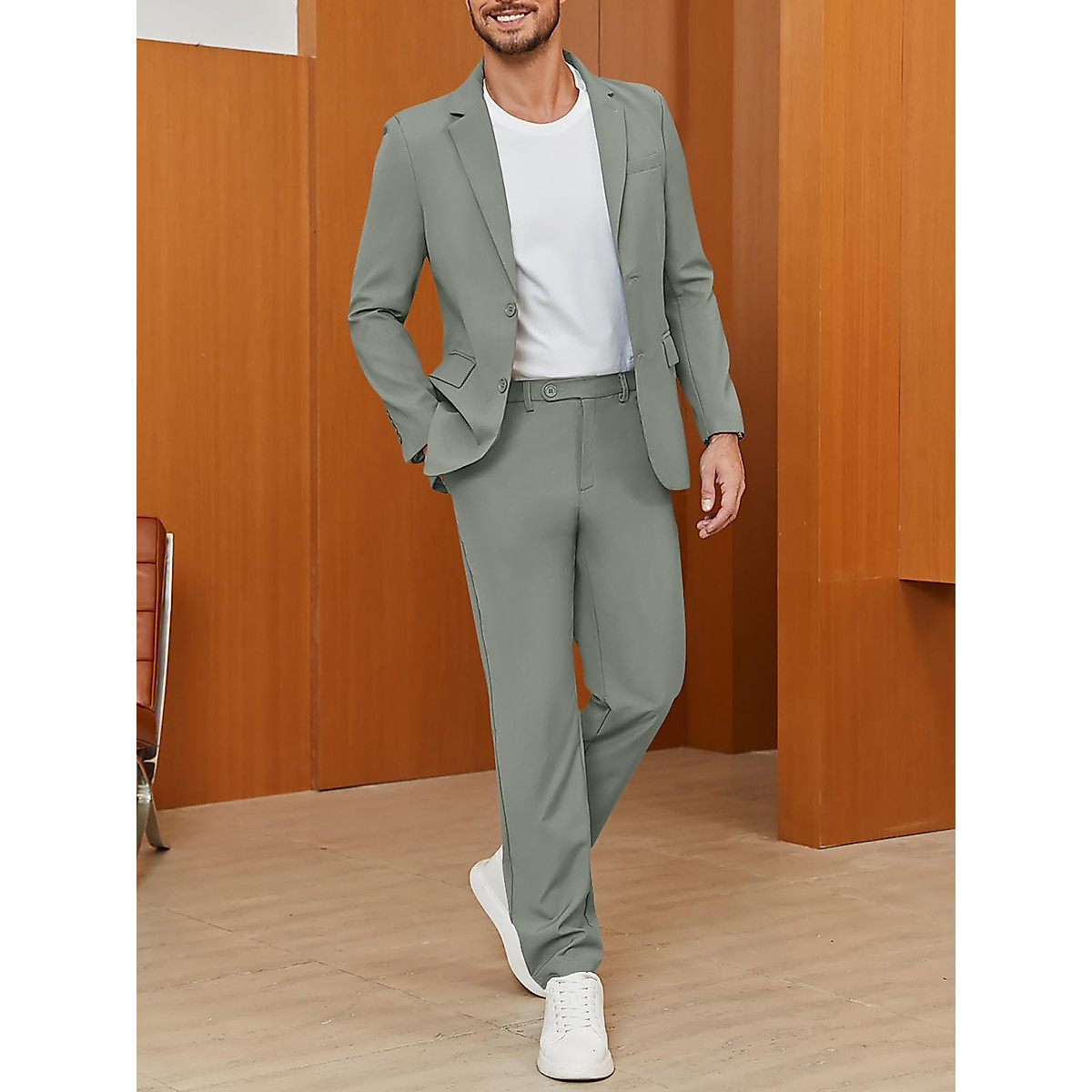 Ryannology Mens 2 Piece Suits Notch Lapel Dress Suits 2 Button Slim Fit Tuxedo Jacket Blazer Pants for Business Wedding Prom Grey