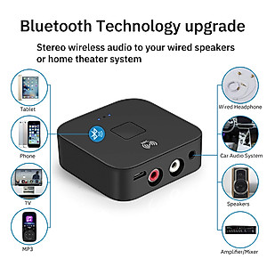 BEZO 5.0 Bluetooth Audio Receiver Adapter,NFC Wireless Bluetooth Extender,3.5mm AUX or RCA Input Speaker,Amplifier,Car Audio,Headphone,Home Stereo Theater System,Stereo Audio Component Receivers
