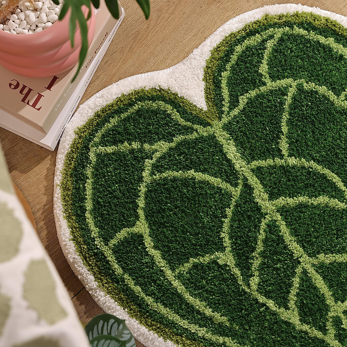 Panstar Green Leaf Bath Mat, Cute Anthurium Clarinervium Bath Rug for Bathroom Non Slip, Fun Plant Shaped Absorbent Bathtub Rug Bathroom Tub Plush Shower Rugs Washable