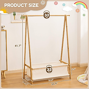 Cozivolife Kids Clothing Rack with Storage Box, Dress up Rack, Child Garment Rack with Hanging Rods, Small and Foldable, Bamboo (Natural)
