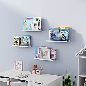 JOLLYMER Nursery White Shelves for Wall, Set of 4 Floating Bookshelf for Kids Room, Picture Ledge Wall Shelves for Bedroom, Living Room, Office Decor, 16Inch