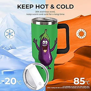 Funny Eggplant Tumbler with Handle Travel Mug Water Bottle Tea Coffee Cup Black-style