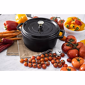 STAUB Cast Iron Dutch Oven 4-qt Round Cocotte, Made in France, Serves 3-4, Matte Black