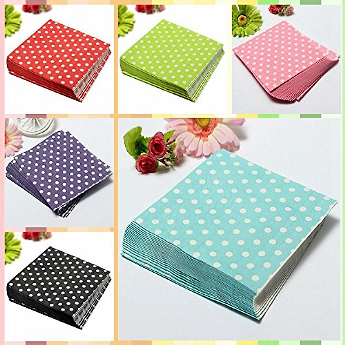 20 PCS Colorful Polka Dots Paper Napkins 2 Layers Party Banquet