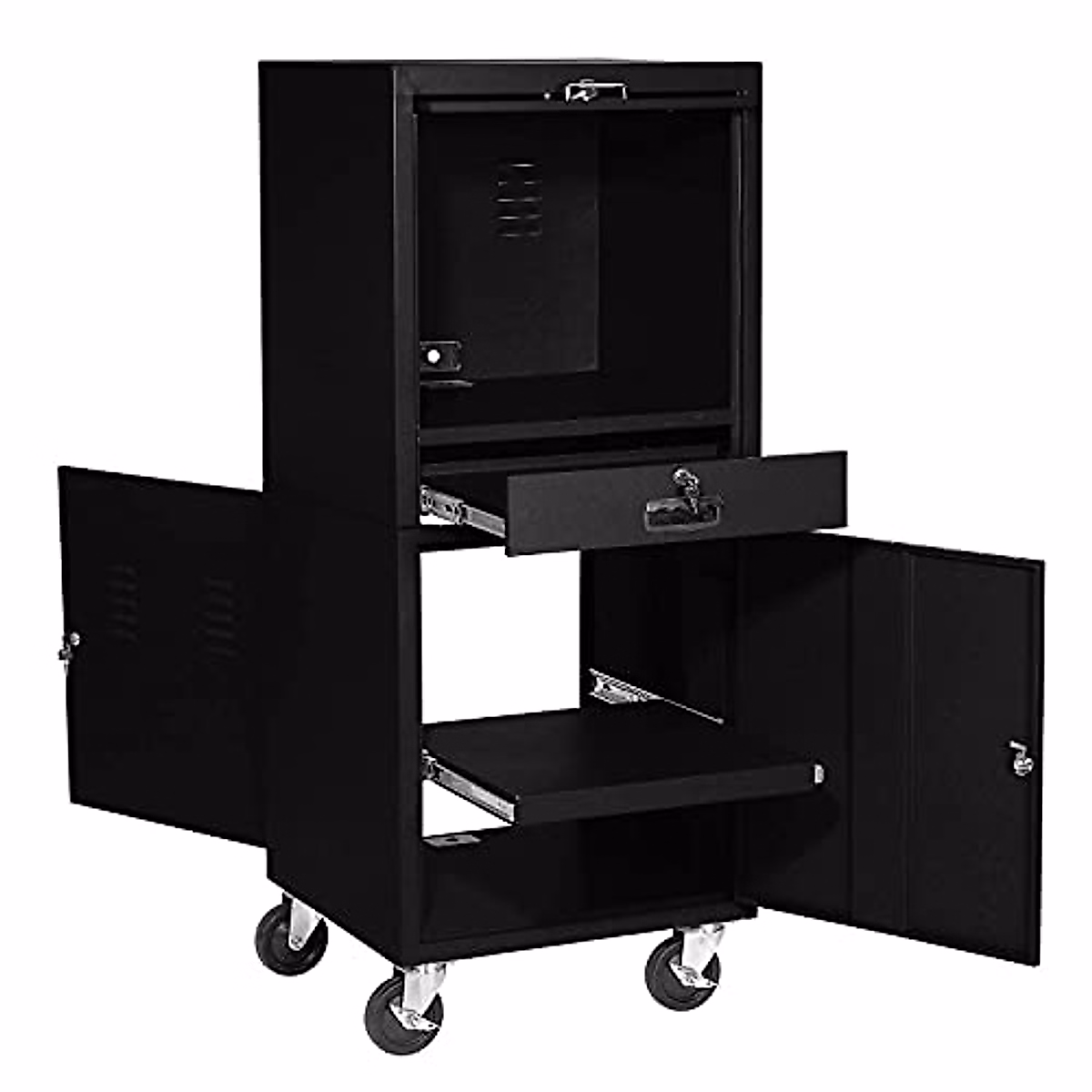 Global Industrial Mobile Security Computer Cabinet, Black, 24-1/2"W x 22-1/2"D x 60-3/8"H