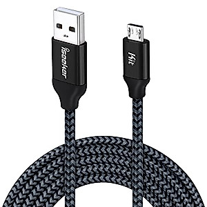 Micro USB Cable PS4 15FT,iSeeker Black Extra Long Durable Braided Type A Male to Micro-B Male Charging Data Cord Compatible Samsung Galaxy S6 S7 Edge, PS4 Controller, BLU, Moto, Nexus, Smartphone