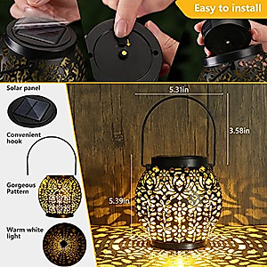 Brizled Solar Lantern Lights, 2 Pack Outdoor LED Solar Hanging Lantern Lights with Star Projection, Warm White Solar Garden Lights Retro Table Lantern Lights Waterproof for Garden Patio Courtyard Path