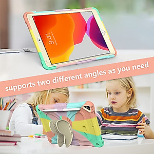 Tading iPad 9th 8th 7th Generation Case for Kids with Pencil Holder, iPad 10.2 Case, Butterfly Kids Proof Kickstand Cover for Girls for iPad 10.2 inch 2021 2020 2019 - Rainbow