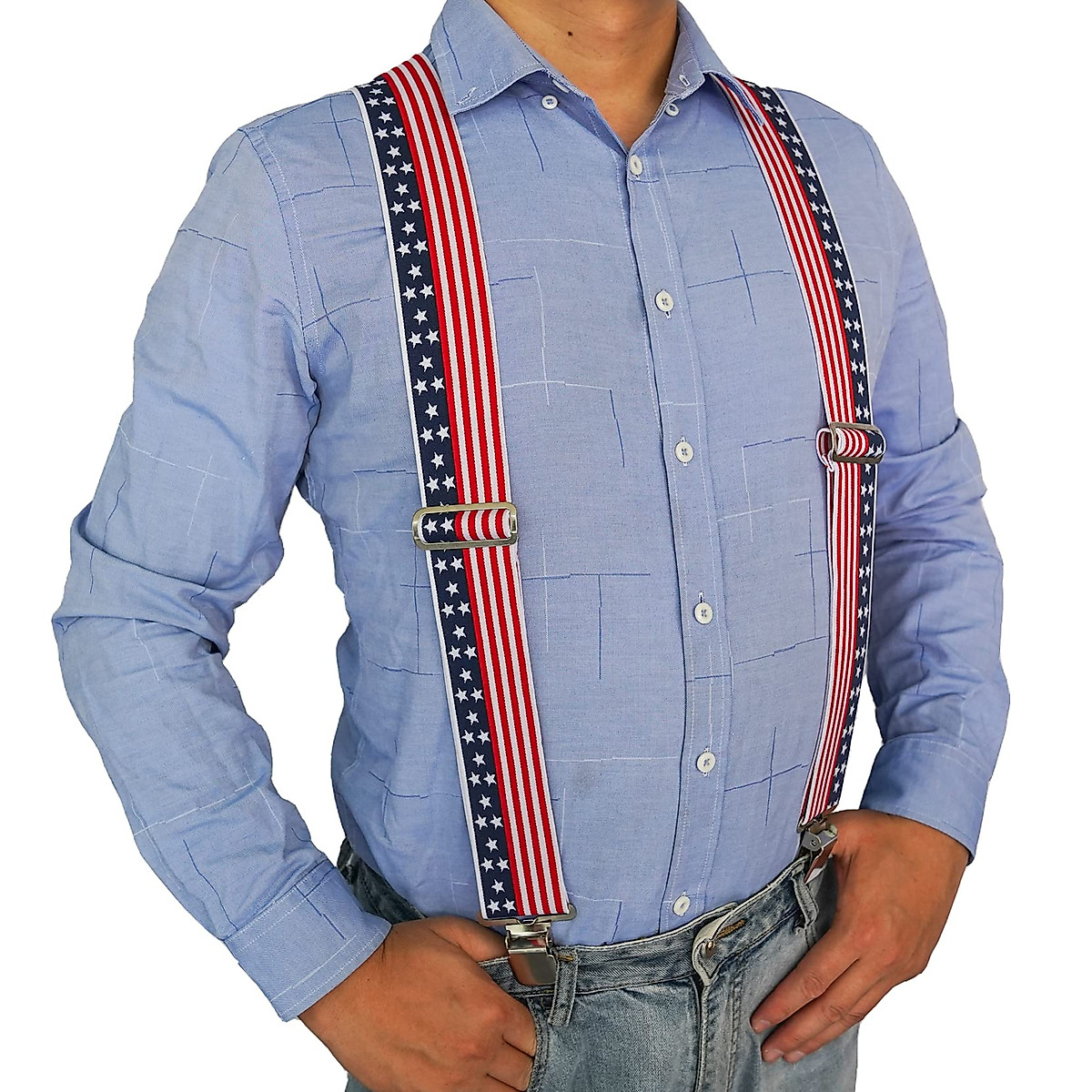 MELOTOUGH Men's Suspenders Fully Elastic 2 inch Wide X back Heavy Duty Tradesperson's Pant Suspender (New USA)