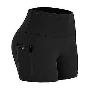 CADMUS Women's High Waist Yoga Shorts Spandex Running Side Pockets, 16#, Navy & Grey & Black,Medium