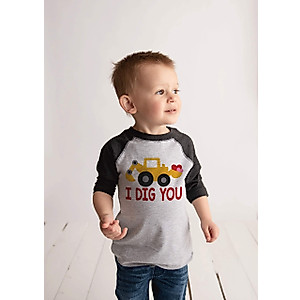7 ate 9 Apparel Kid's I Dig You Construction Truck Valentine's Day Grey Raglan Shirt 3T