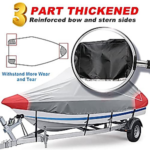 Wakeboard Tower Boat Cover, Heavy Duty 100% Waterproof Over The Tower Cover for V-Hull Fishing Tournament Boat w/Ski Wakeboard Tower Boat Cover (25′-27′L,Up to 116″W, Grey)