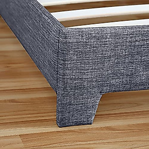 DECOMIL Wooden Bed Frame Covered with Woven Fabric, with Headboard, Natural and Solid, 3 Size, King Bed Frame