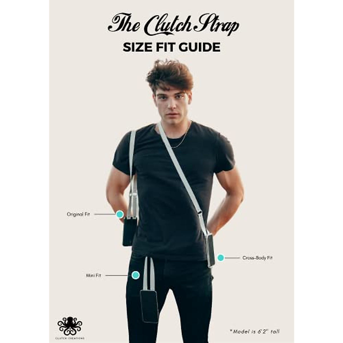 The Clutch Strap Cross-Body Adhesive Phone Carrying Strap with Brown Leather and Brass Hardware, 54-Inches