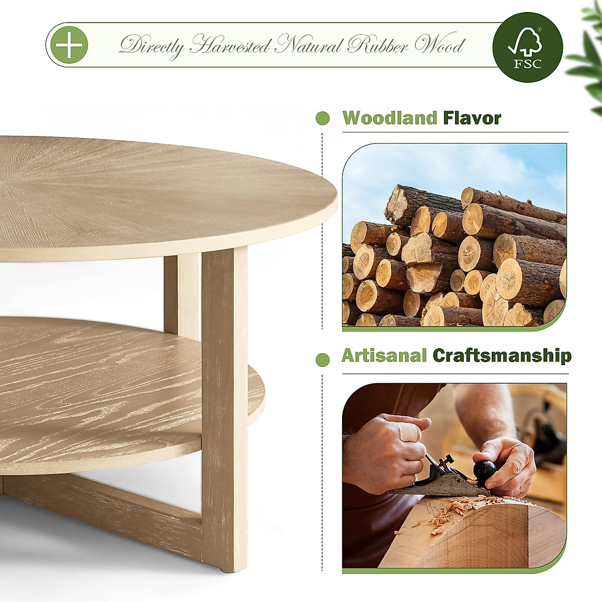 YESHOMY 35.5" Modern Round Coffee Table with Storage Shelf, 2-Tier Wood Coffee Table, Small Space Solution for Living Room Furniture, Easy to Assemble, Espresso