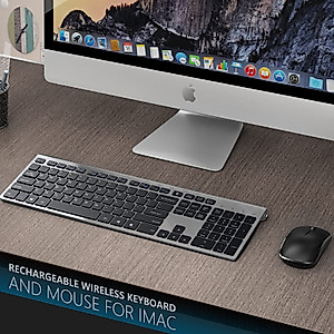 Wireless Keyboard Mouse Combo,J JOYACCESS 2.4G Rechargeable Ultra Slim Full Size Keyboard and Ergonomic Quiet Mouse Set for Laptop,Windows,PC-Emerald Green