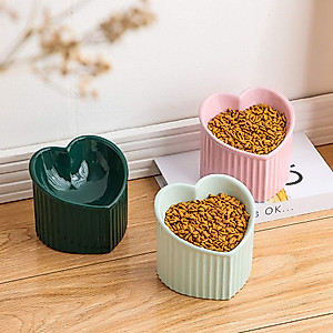 Green Ceramic Raised Cat Bowls, Tilted Elevated Food or Water Bowls, Stress Free, Backflow Prevention, Dishwasher and Microwave Safe, Lead & Cadmium Free