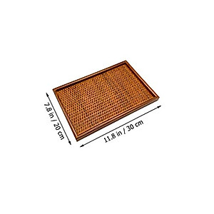 Cabilock Rustic Wooden Serving Trays Rattan Handwoven Rectangular Utensils Food Tea SPA Salon Tray Sundries Storage Organizer Farmhouse Decoration for Home Restaurant Brown 30x20cm