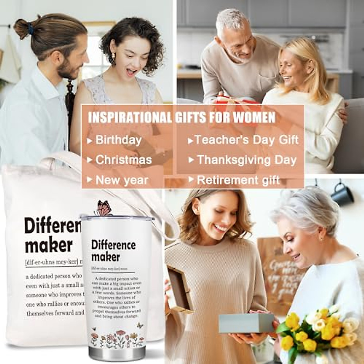 Difference Maker Tumbler & Bag Gifts Set | Office Christmas Gifts for Coworkers, Employees, Teachers, Nurses,Thank You Gifts for Women, Team Work Anniversary, Retirement, Congratulations, Appreciation