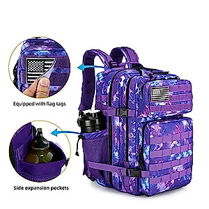 TianYaOutDoor 45L Tactical Assault Backpack with Molle Waterproof backpack Rucksack for Hiking Travelling Tactical Backpacks (Purple Camo)