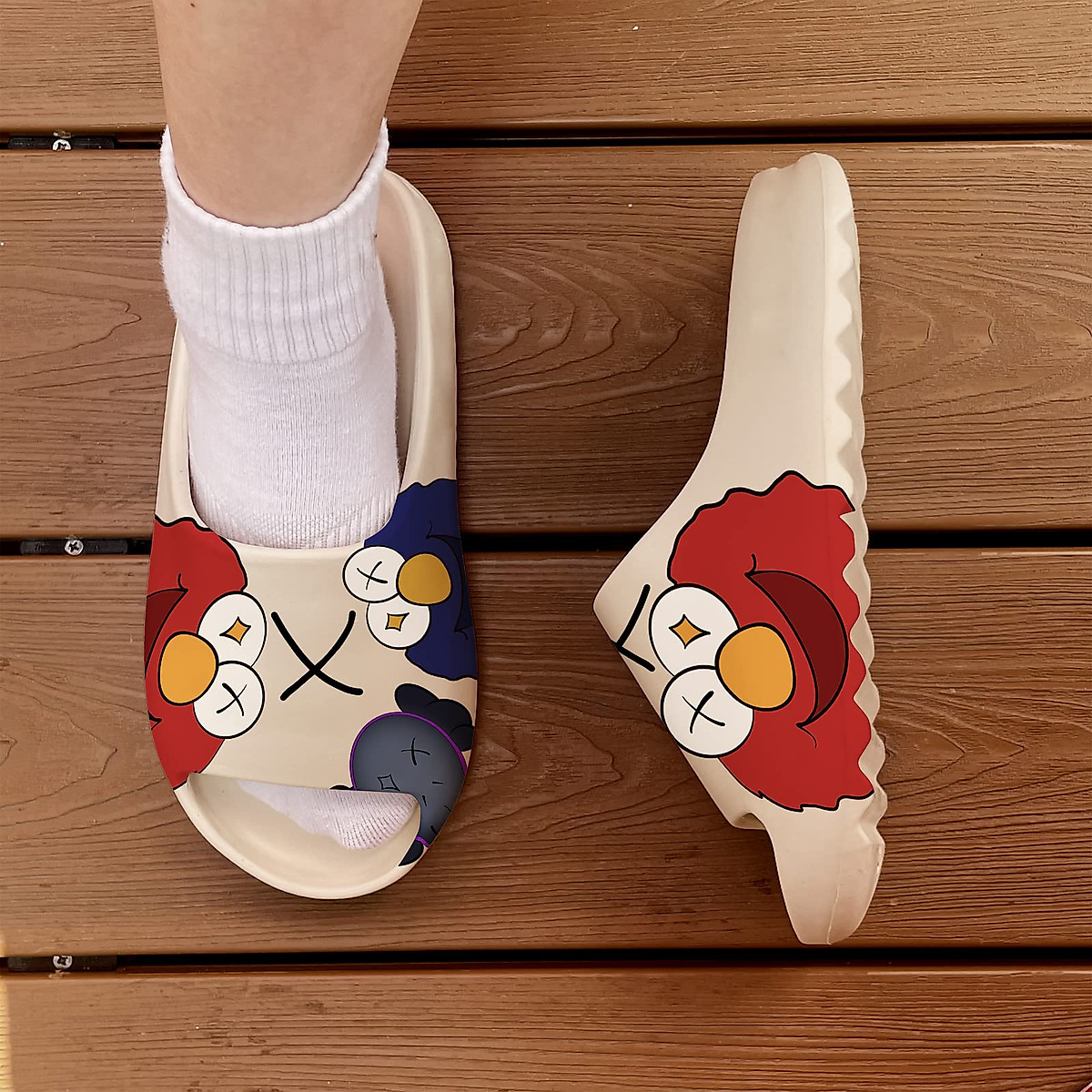 ibnsdoy Cloud Cushion Slides EVA Pillow Slippers Cute Graffiti Slides House Shoes Non-Slip Thick Soft Platform Slide Sandals For Women Men Unisex Massage Shower Bathroom Slipper For Spa Gym Home