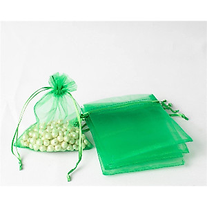 Dkrsyz Pack of 50 Gift Organza Bag Green Drawstring 4x6 Inch for Baby Shower,Christmas,Baby Boy Birthday,Party Favor,Wedding,Graduation,Hotel Room Decor Sheer Mesh Fabric Wrap Silk Sachet for Jewelry