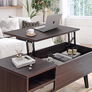 Ktoinpo Lift Top Coffee Table for Living Room, Wood Center Dining Table with Hidden Compartment Storage, Modern Adjustable Teas Tables Home Office Medieval Furniture Grey