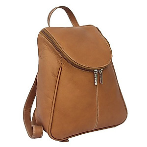 Piel Leather U-Zip Backpack, Saddle, One Size