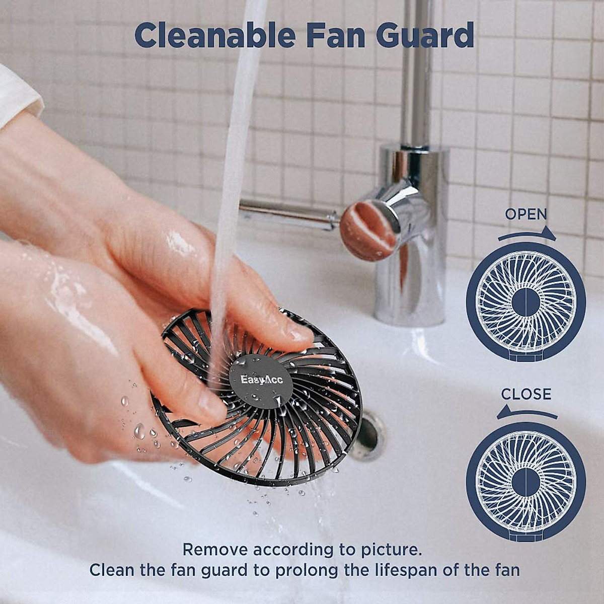 EasyAcc Handheld Fan, 2023 4th New 5000 Battery Operated Desk Fan [ 4 Speed 20 Hours Quiet Powerful Hand Fan ] Power Indicator/One Touch Power Off Foldable Personal Fan for Travel Office Outdoor