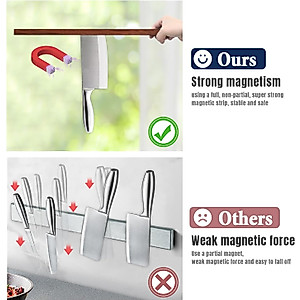 Dmore magnetic knife holder for wall—with 2 hooks, No Drilling 16 Inch Walnut wood knife magnetic strip, Extra Strong Magnet knife rack, include Adhesive Tape and screws for Kitchen