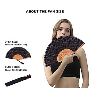 Amajiji Chinese/Japanese Vintage Retro Style Bamboo Wood Silk Folding Hand Fan for women HBSY (23cm) (006)