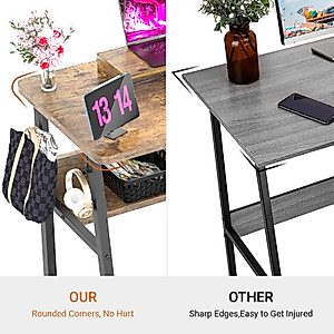 55 Inch Computer Desk, Desk with Monitor Stand, 55.2'' Office Laptop Table with Bookshelves, Study Writing Desk with Storage Bag and Hooks, Sturdy Desk for Home Office Workstation, Rustic