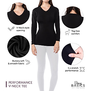 Womens Ultra Soft Midweight Baselayer Top | All Season V Neck Long Sleeve Shirt | Multi Packs