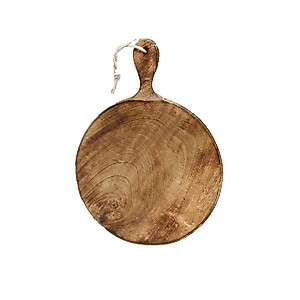 Father's Day Gifts Wooden Round Chopping Board with Handle & Rope for Hanging, Pizza Serving Tray Party Serving Platter | 12 Inch Dia