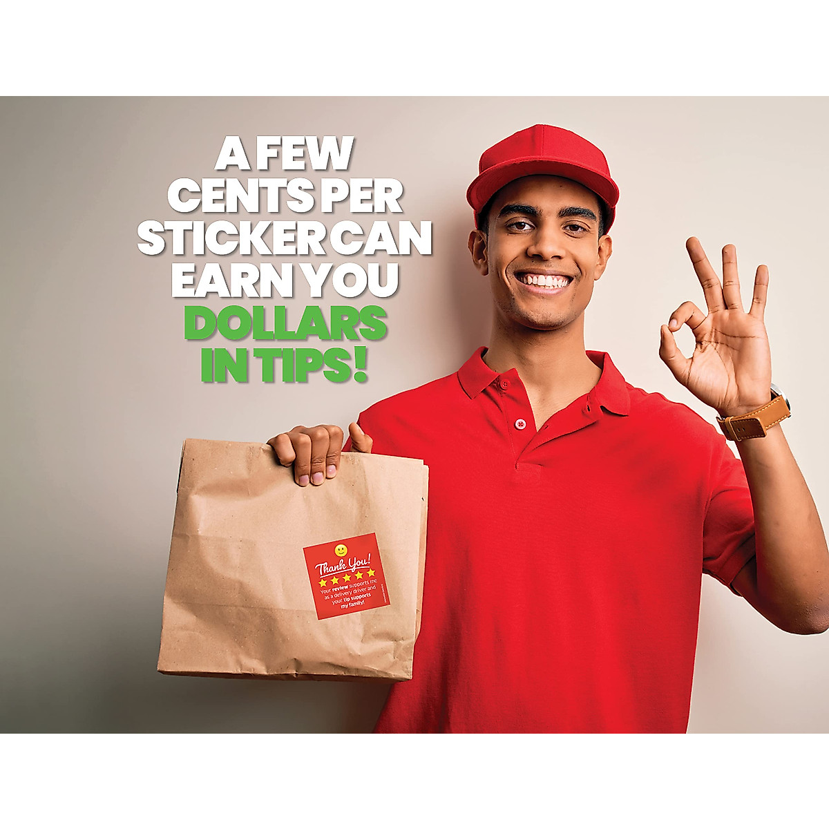 Delivery Driver Bag Seal Stickers – Get 5 Star Reviews and Bigger Tips – Local Delivery, Restaurant Delivery Accessories, Food Driver Accessories, On-Demand Delivery, Grocery Delivery (50)