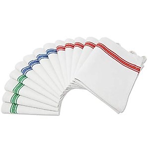 Aunti Em's Kitchen Dish Towels Set (13 Pack) for Kitchen Decor Super Absorbent 100% Natural Cotton Zero-Lint - 25.5 x 15.5 Inch (13-Pack Red, Green & Blue Stripes)
