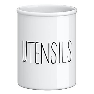 Barnyard Designs Ceramic Farmhouse Kitchen Utensil Holder for Countertop, Decorative Kitchen Utensil Holder, Large Kitchen Utensil Holder for Kitchen Counter, Utensil Crock Spatula Holder, 7" White