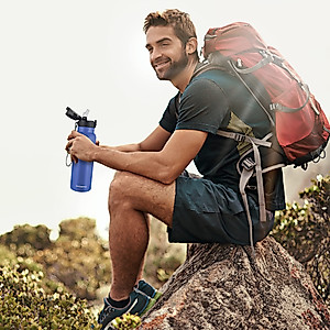 Han's Bottle Sports Water Bottle - 24 Oz, Straw Lid, Leak Proof, Vacuum Insulated Stainless Steel, Double Walled, Thermo Mug,Navy Blue