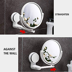 KARAOT Double-Sided Vanity Mirror, Bathroom Shaving Mirror, Wall Mounted Round Cosmetic Vanity, 2X Magnification, 360° Free Rotation and Extendable, Height Adjustable, Folding Arm, Ideal for Gifts