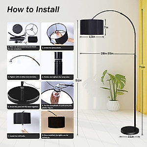 Arc Floor Lamp Modern Standing Lamp for Living Room Dimmable 72” Tall Floor Lamp Stand Up Reading Lamp Over Couch with Hanging Drum Shade Marble Base for Bedroom Reading Study Office