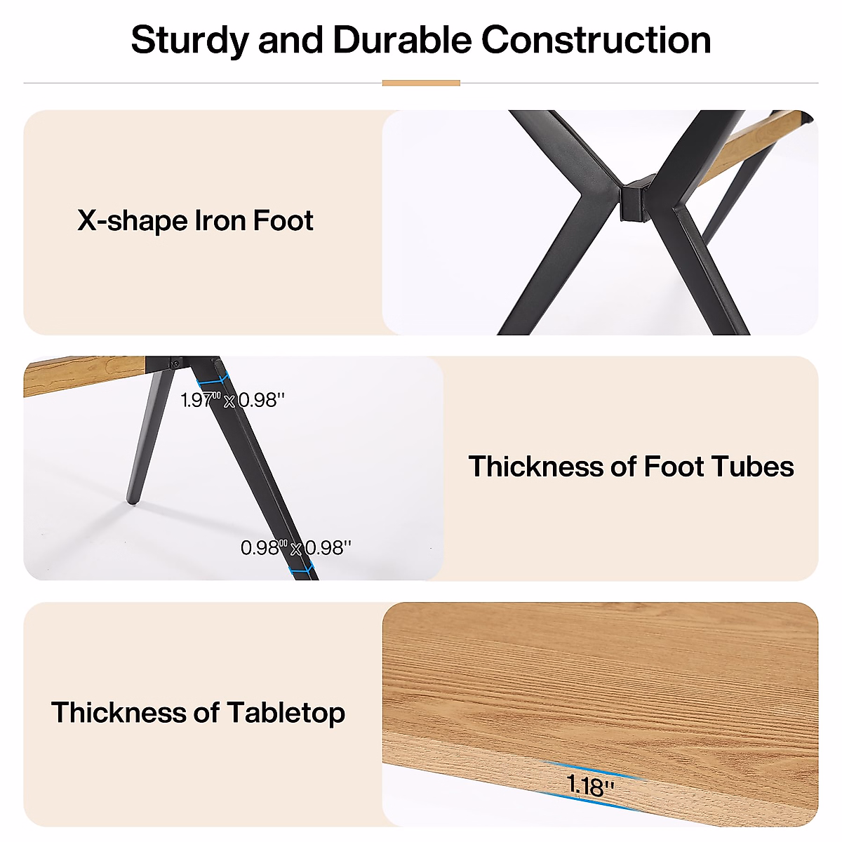 Tribesigns 63" Dining Table for 4-6 People, Modern Rectangular Kitchen Table Dinner Table, Large Dining Room Table with X-Shaped Iron Frame and Thickened Board