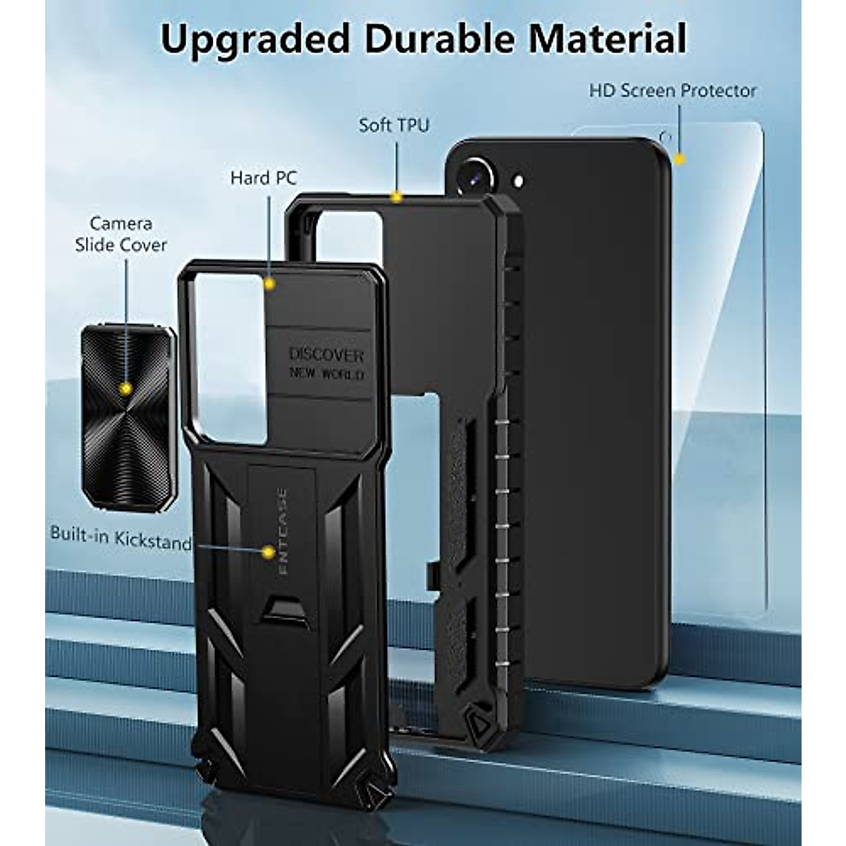 FNTCASE for Samsung Galaxy S23 Case: Military Grade Drop Proof Protection Rugged Protective Cell Phone Cover with Kickstand | Shockproof TPU Matte Textured Sturdy Bumper Cases for Galaxy S23 5G 6.1''