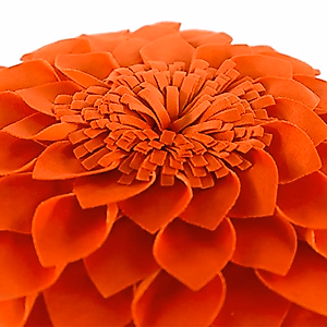 JWH Handmade 3D Flower Throw Pillow Covers Aesthetic Decorative Round Cushion Floral Accent Pillow Cases Velvet Pillowcase Living Room Bed Couch Bedroom 14 Inch Orange