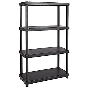 Keter 16 in. 4-Tier Plastic Freestanding Shelving Unit, Black, 16 Inch